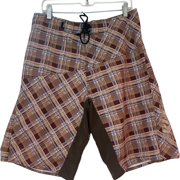Volcom | Swim | Mens Volcom Reef Brown Blue Plaid Drawstring Swim Board ...